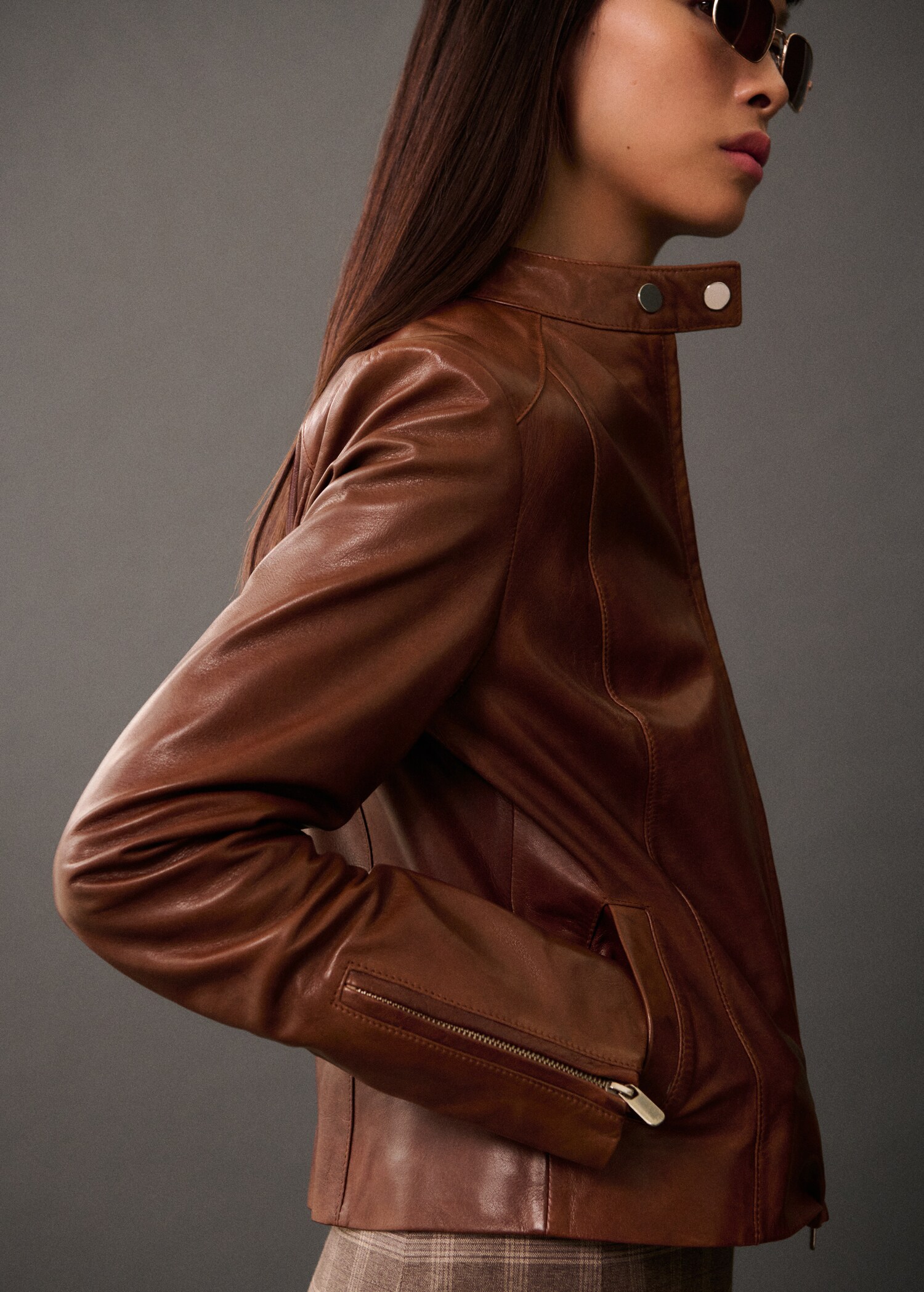Leather zipper jacket - Women | MANGO USA