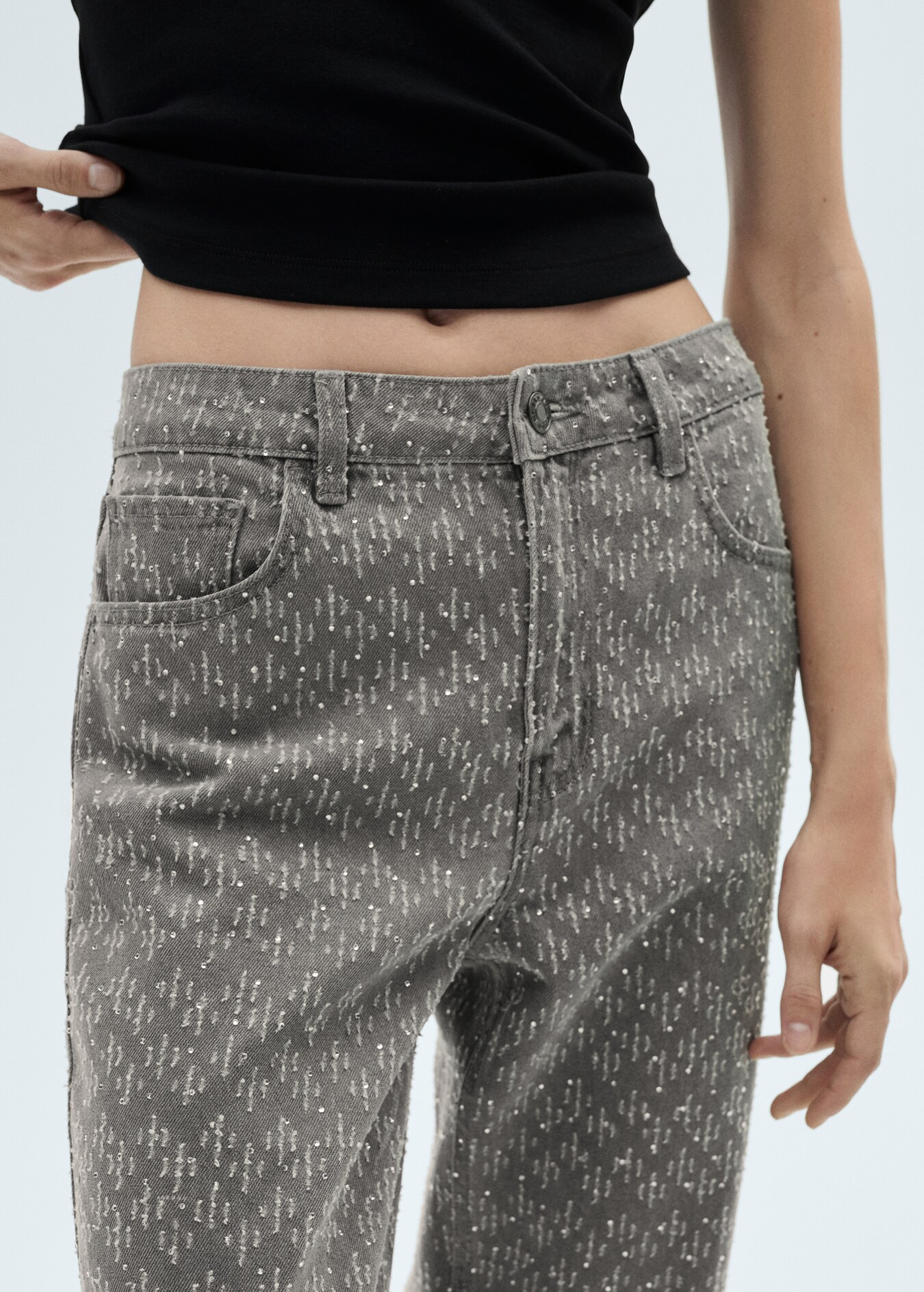 Straight-fit jeans with rhinestone detail - Women | MANGO USA