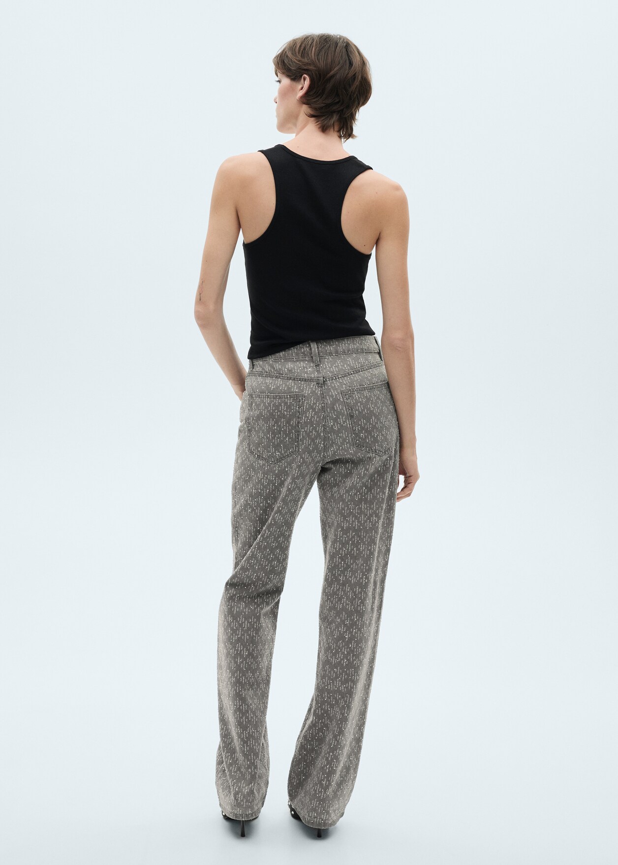 Straight-fit jeans with rhinestone detail - Women | MANGO USA