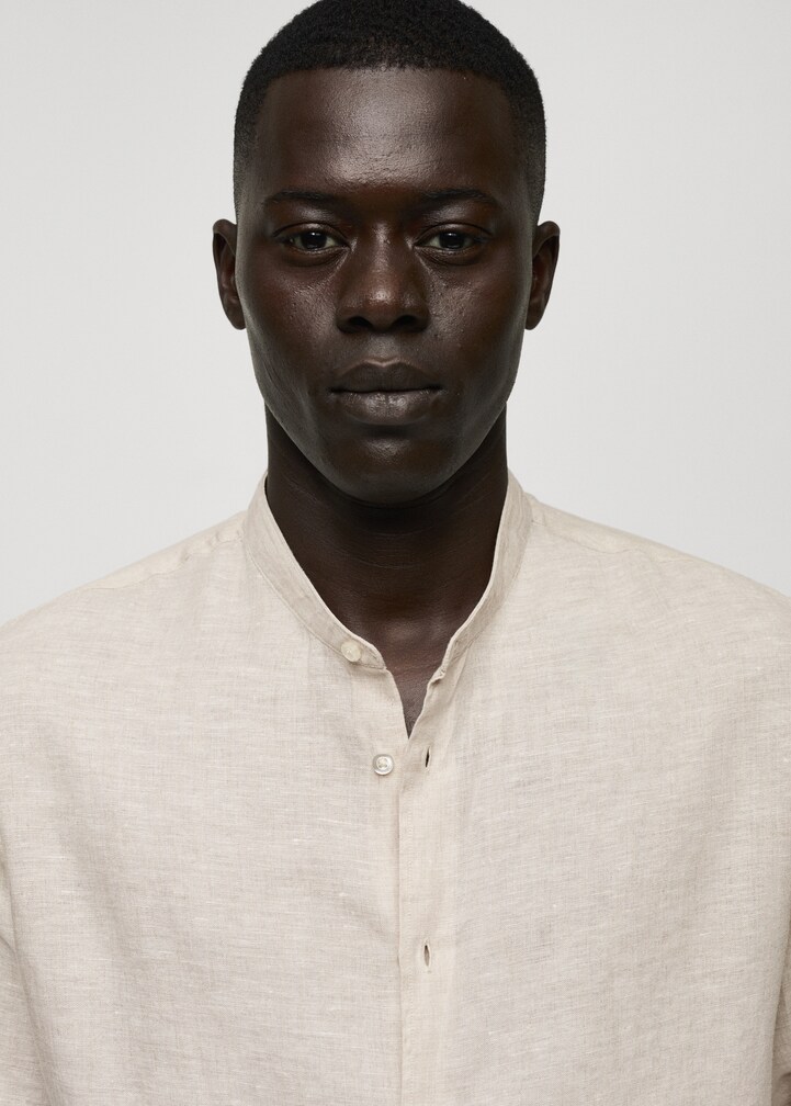 100% linen Mao collar shirt - Men | MANGO USA