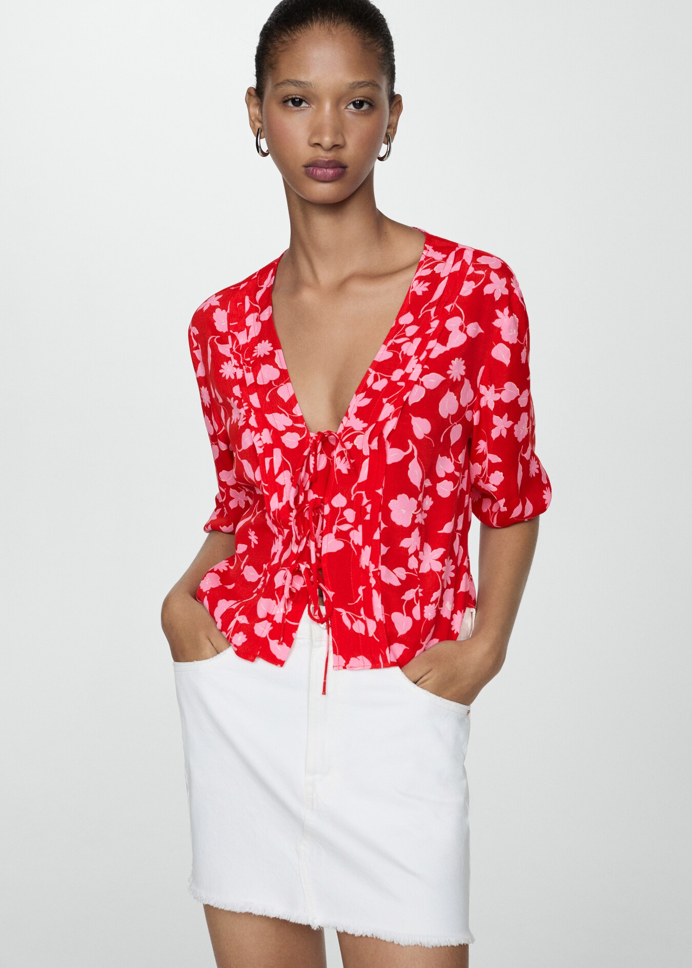 Bow printed blouse - Women | MANGO USA