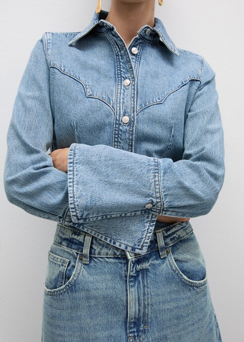 Denim Shirt With Seams Women Mango Usa