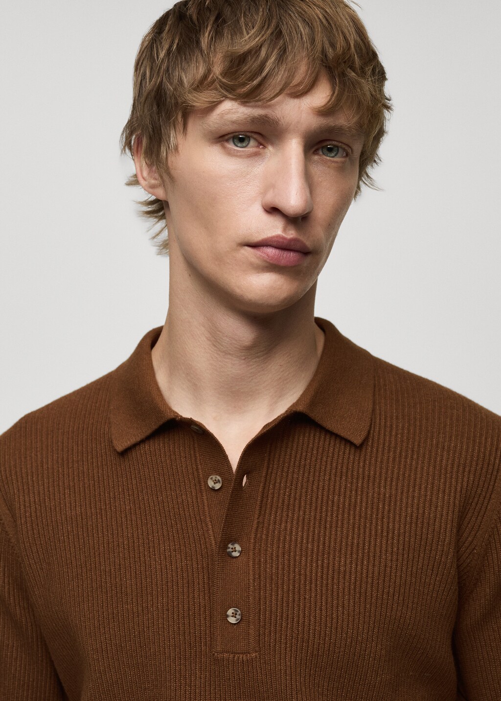 Cotton Blend Ribbed Polo Sweater Men Mango Usa