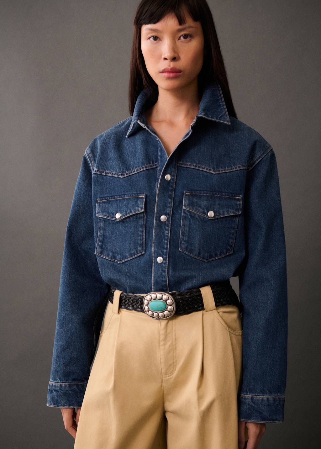 Oversized denim overshirt - Woman | MANGO Greece