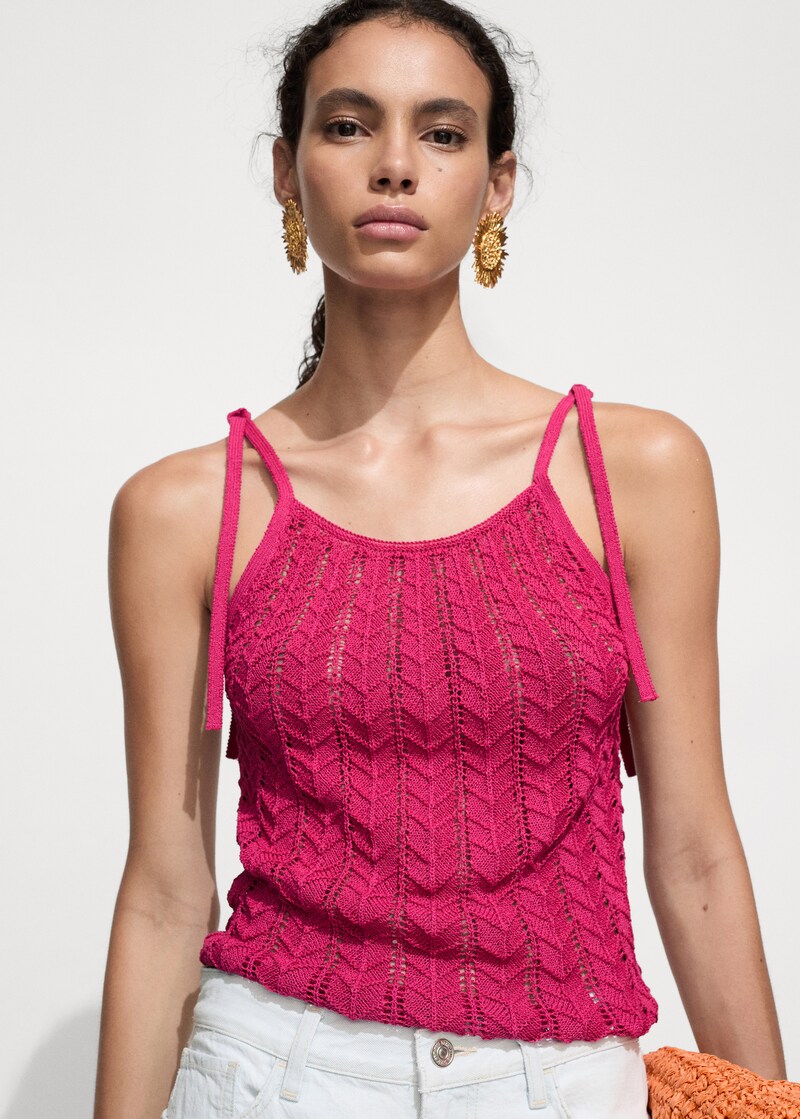 Openwork knitted top with bows - Women | MANGO USA
