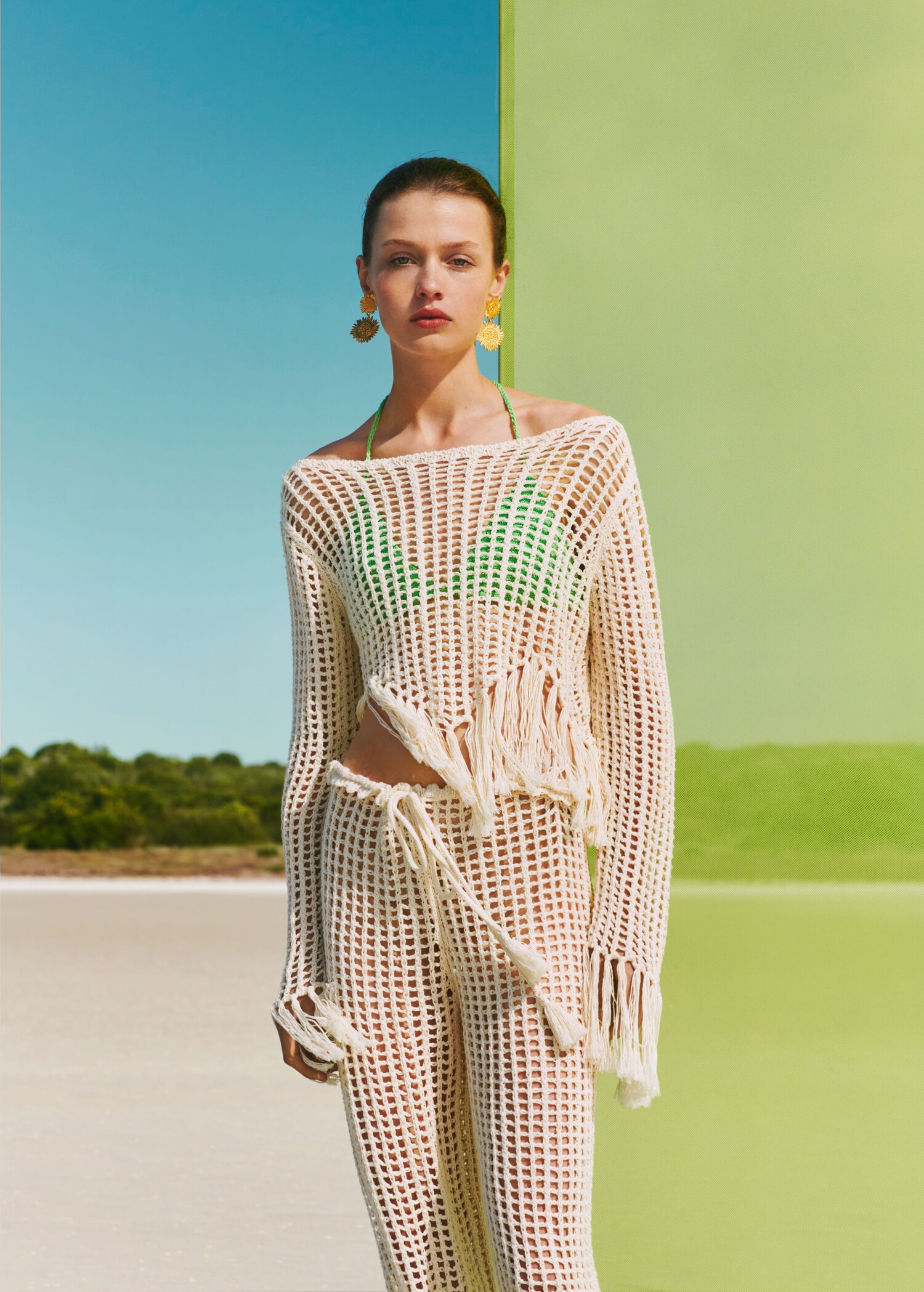 Openwork Knitted Sweater With Fringes Women Mango Usa