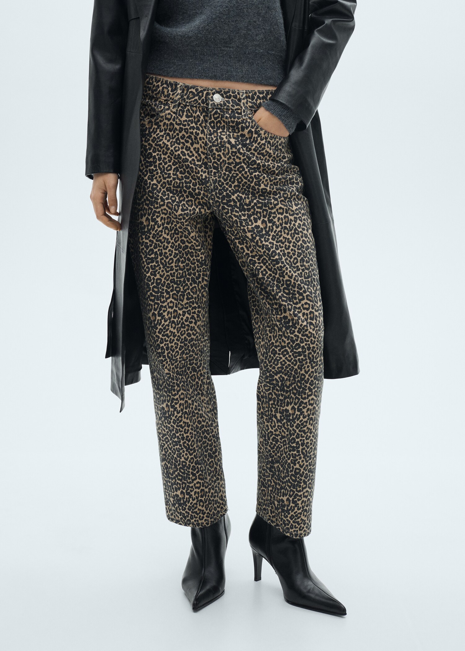 Leopard-print straight jeans - Women | MANGO USA