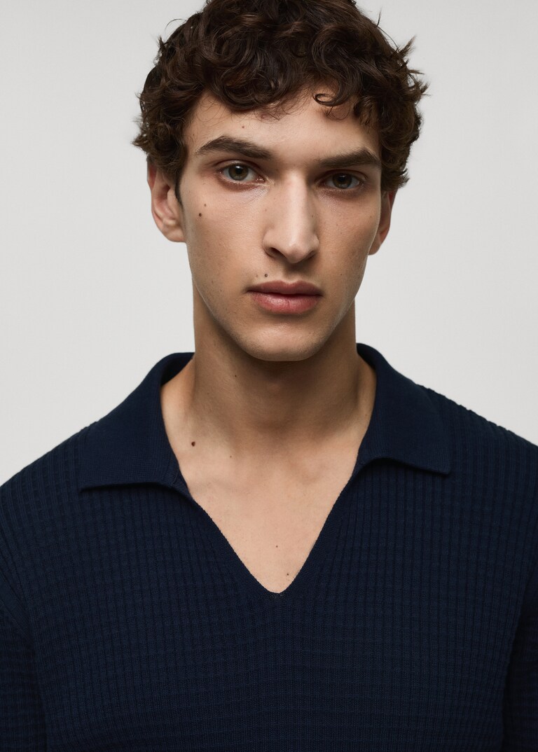 Ribbed Knit Polo Shirt Men Mango Usa