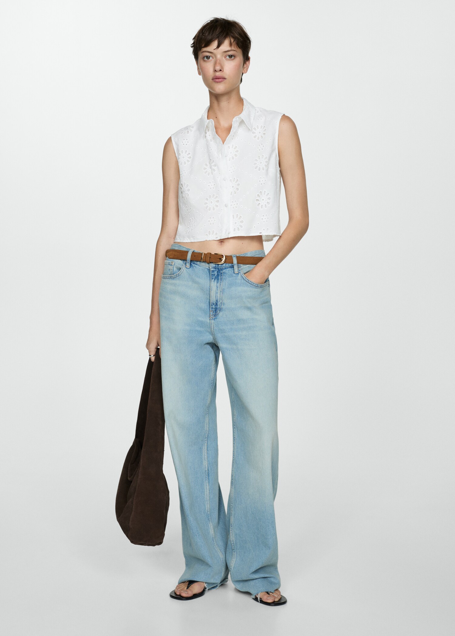 Sleeveless embroidered shirt - Women | MANGO USA