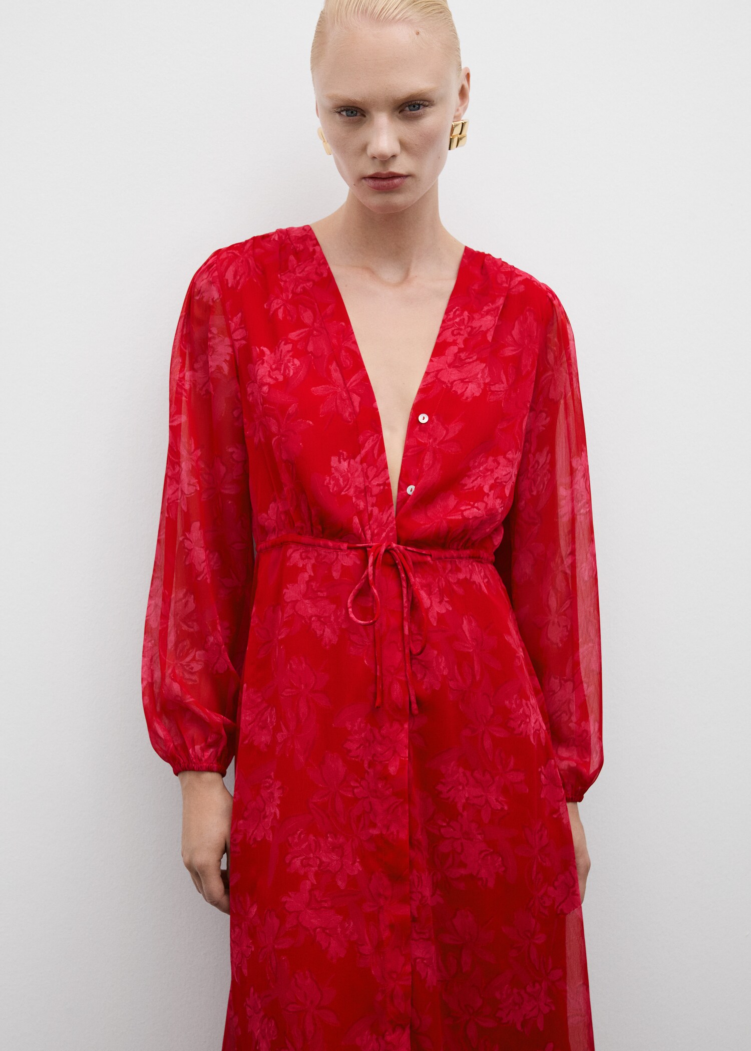 Floral Print Dress With Knot Detail Women Mango Usa