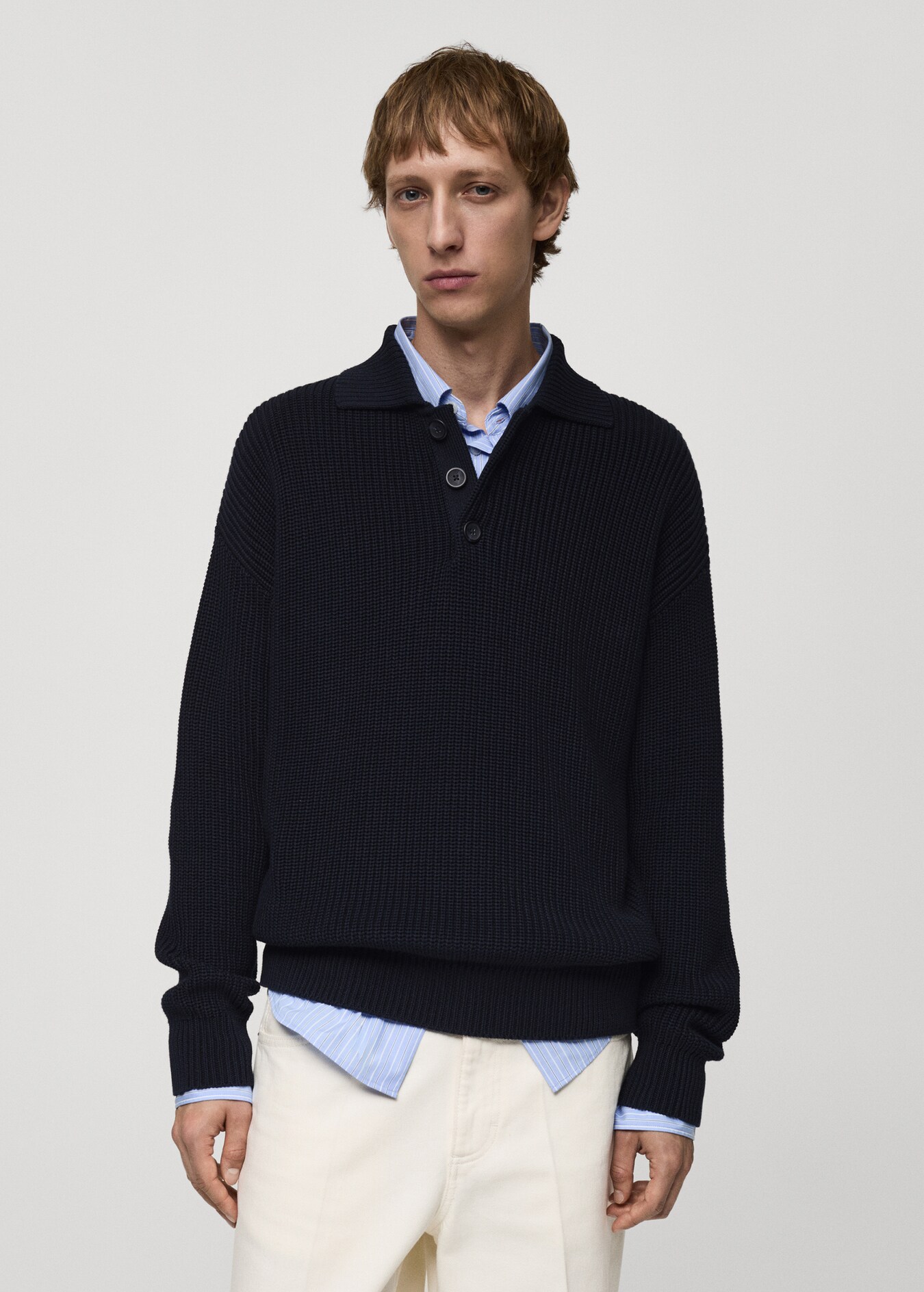 Chunky Ribbed Polo Sweater Men Mango Usa