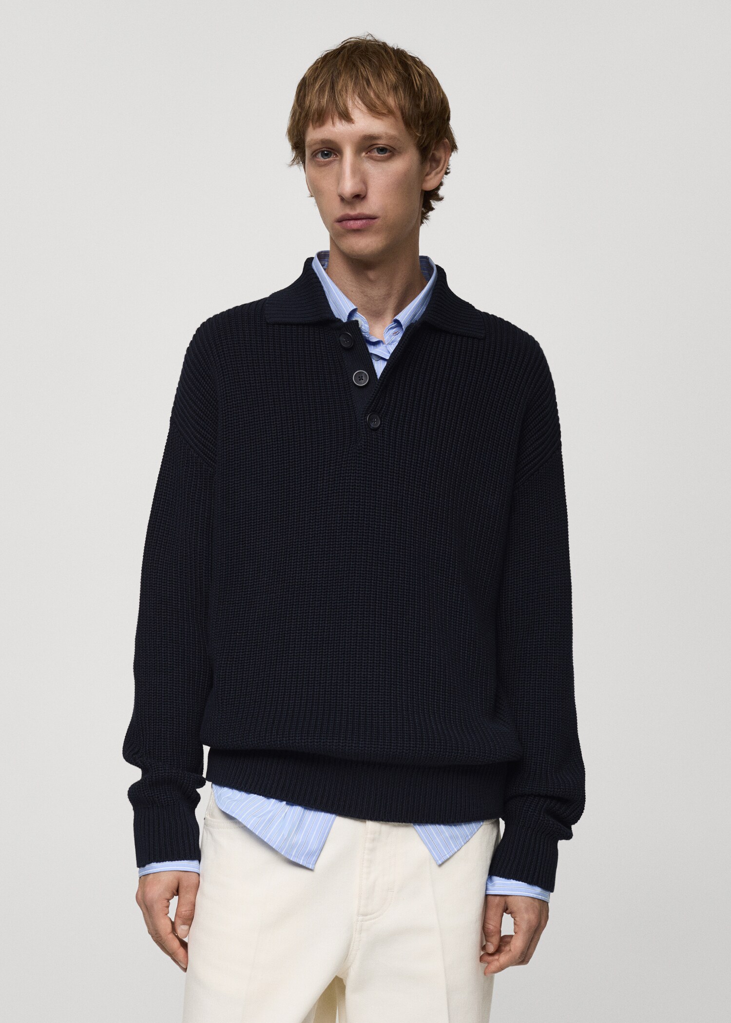 Chunky ribbed polo sweater - Men | MANGO USA