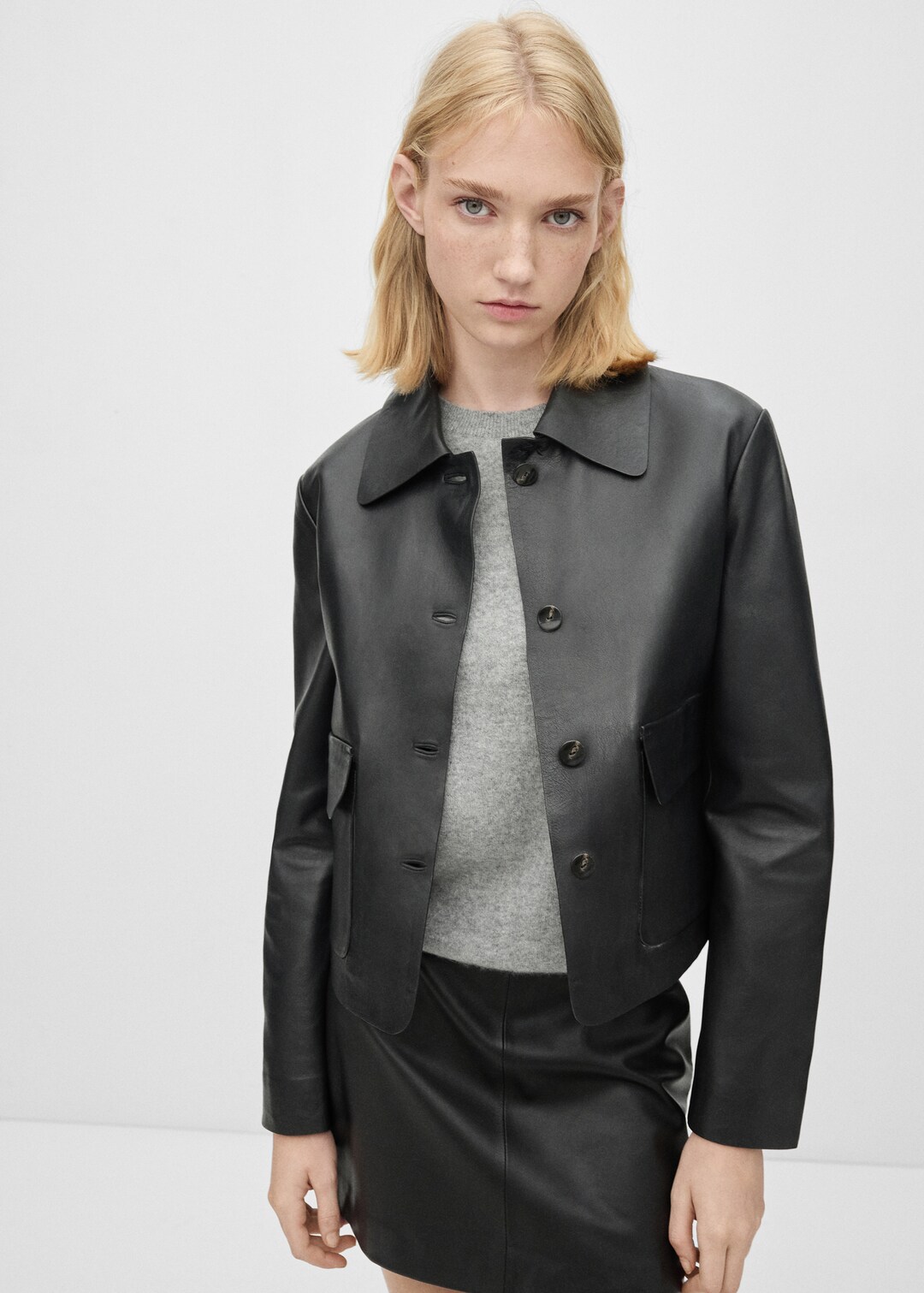 Buttoned leather jacket - Women | MANGO USA