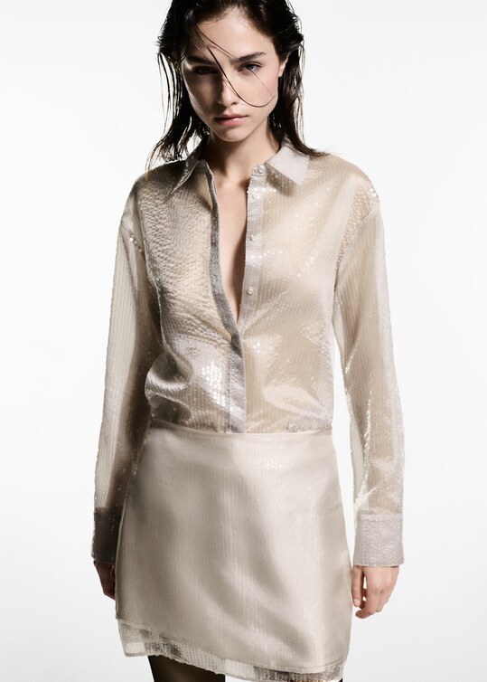 Semi-transparent sequined shirt - Women | MANGO USA