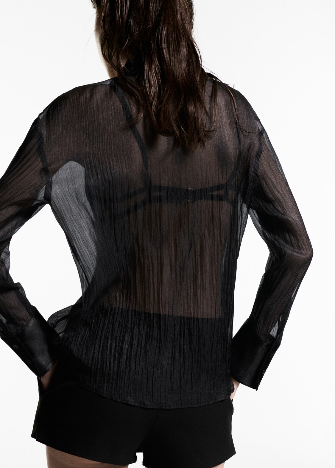 Semi-transparent shirt with satin details - Women | MANGO USA
