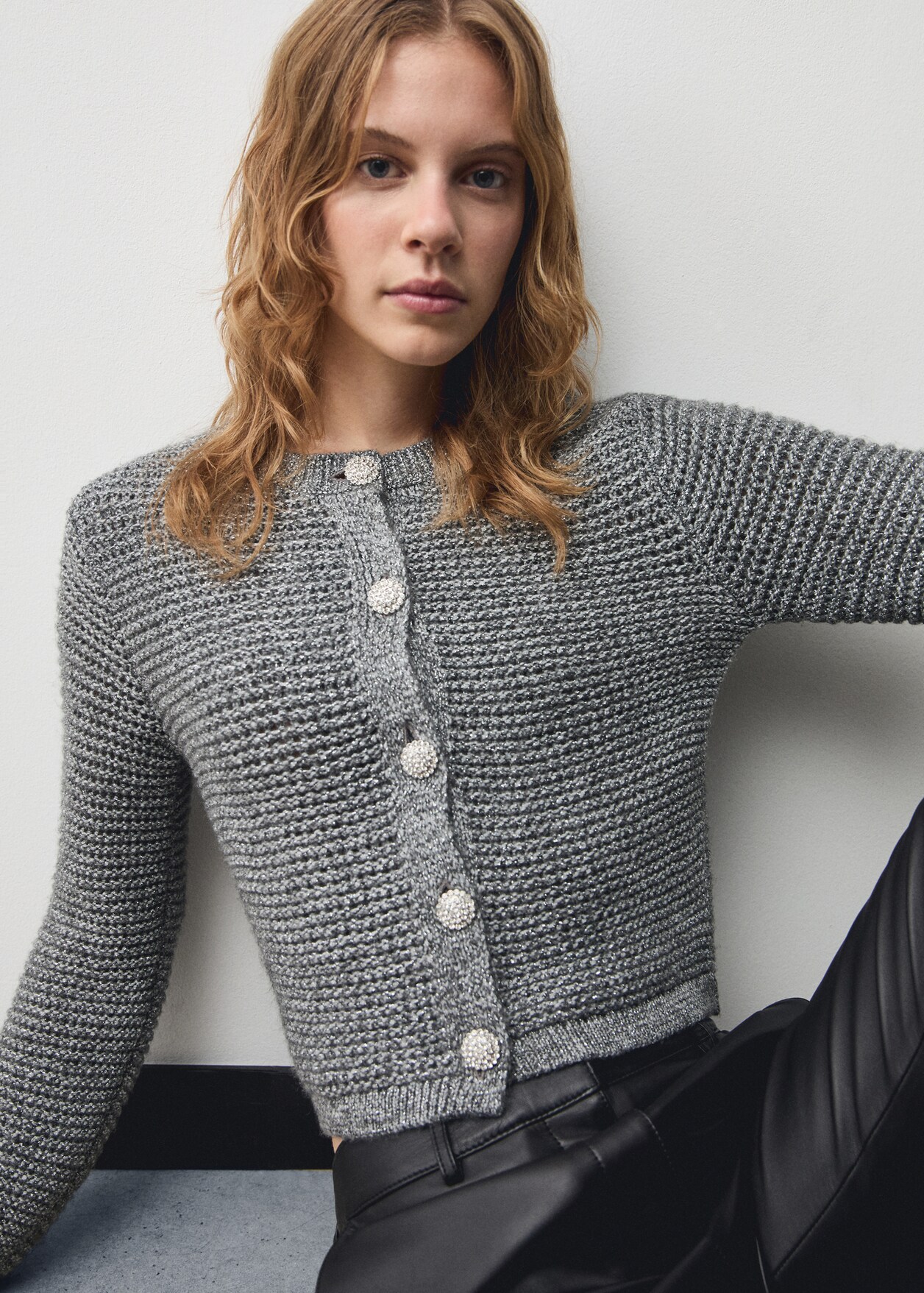 Lurex Knitted Jacket With Buttons Women Mango Usa