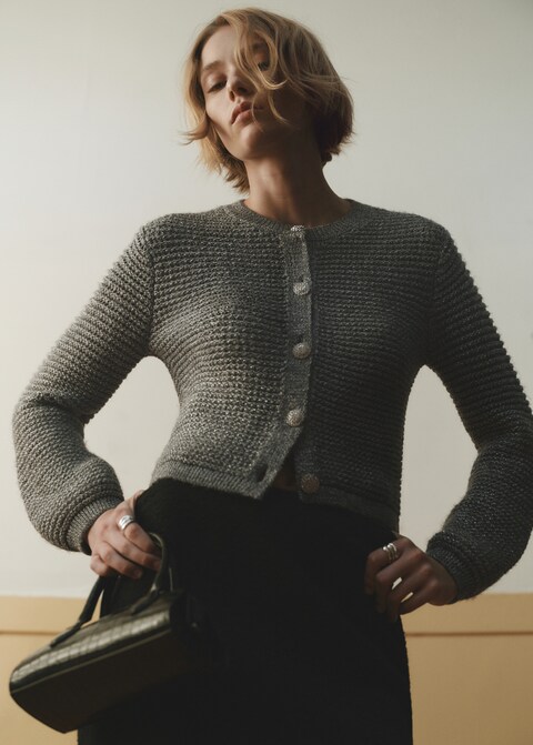 Lurex Knitted Jacket With Buttons Women Mango Usa