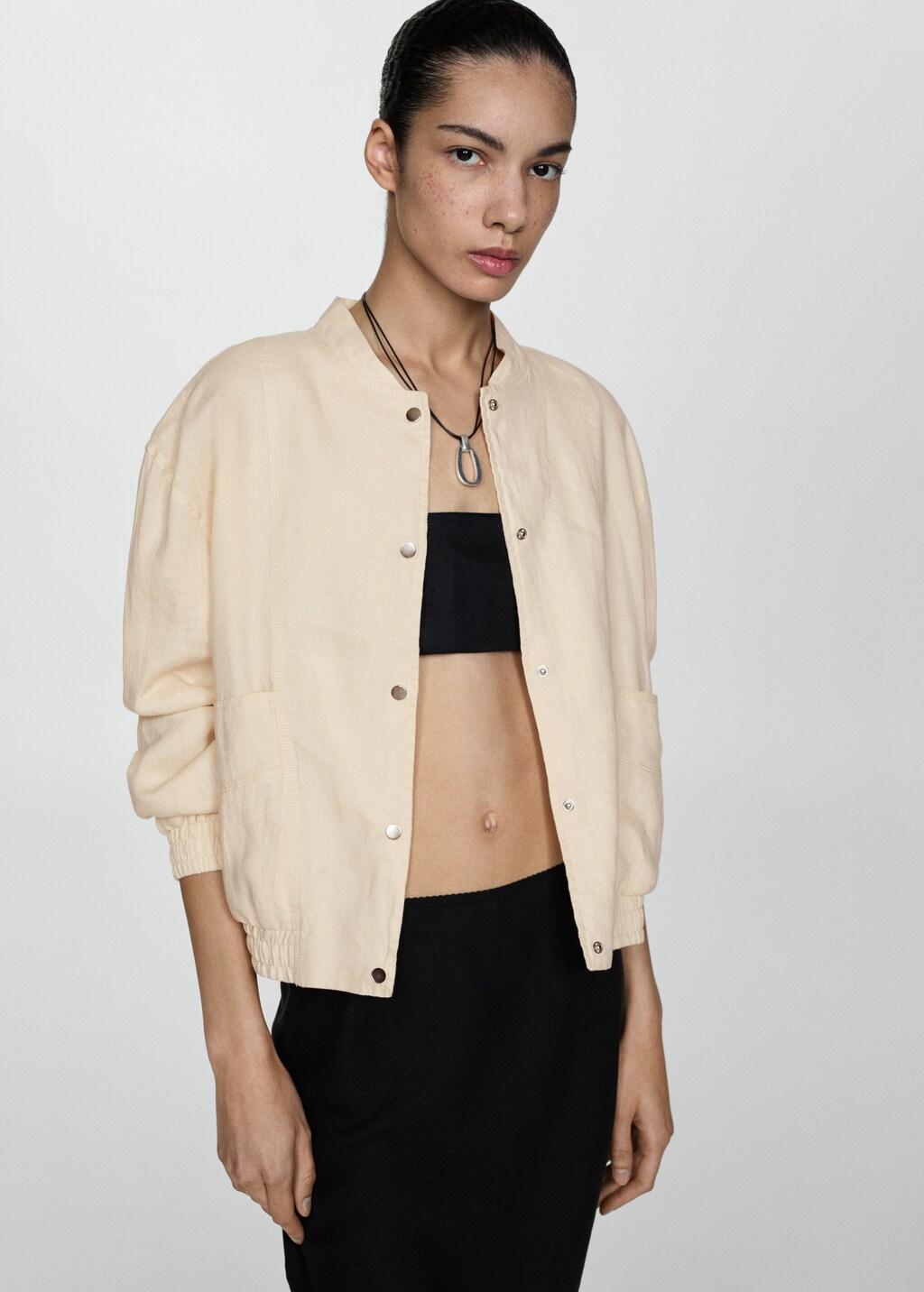Buttons Linen Blend Jacket Woman Mango United Arab Emirates