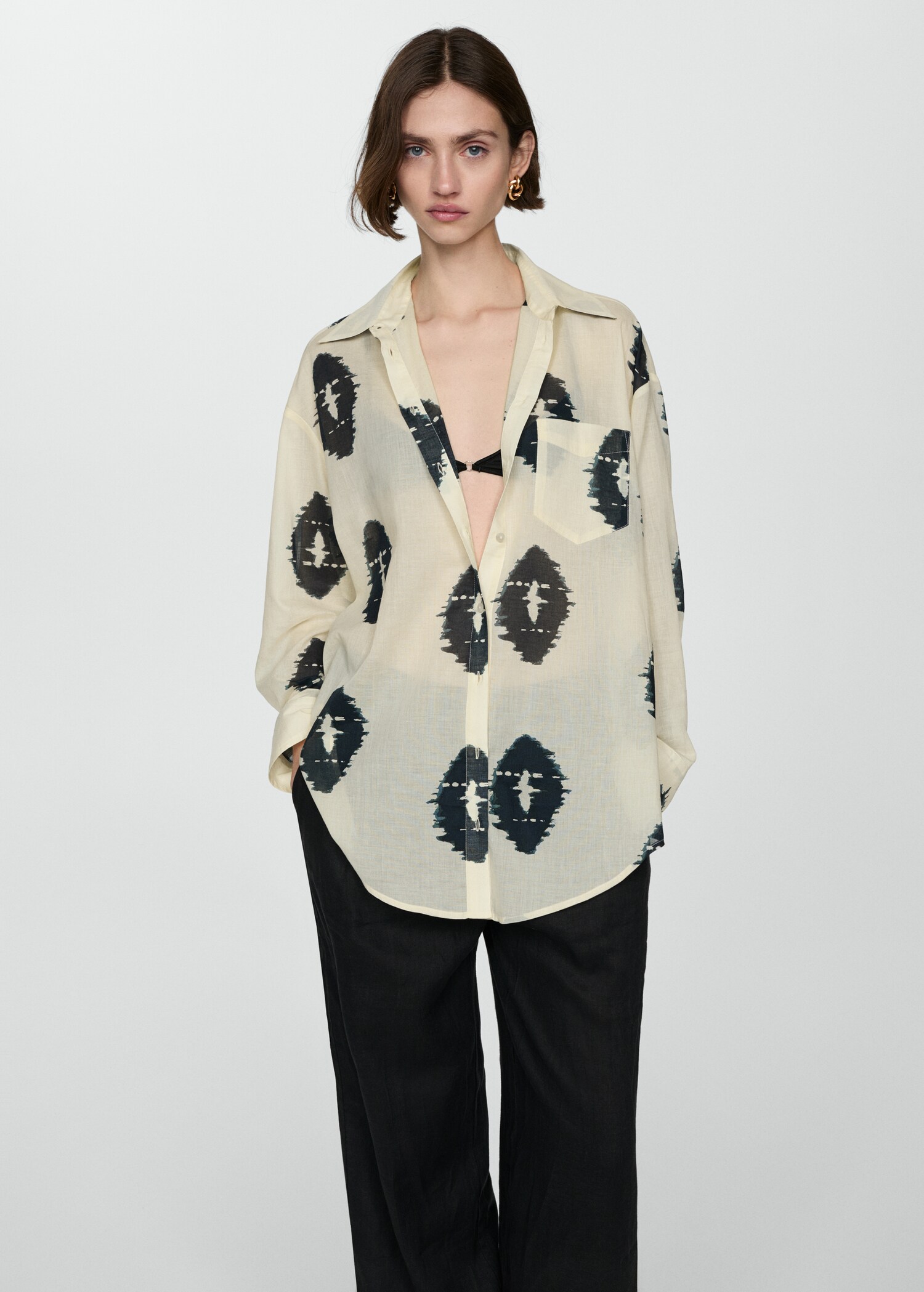 Semi-transparent printed shirt - Women | MANGO USA