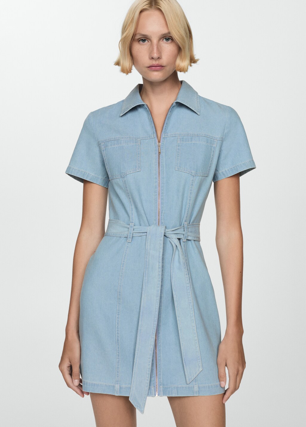Denim Dress With Belt Woman Mng Australia