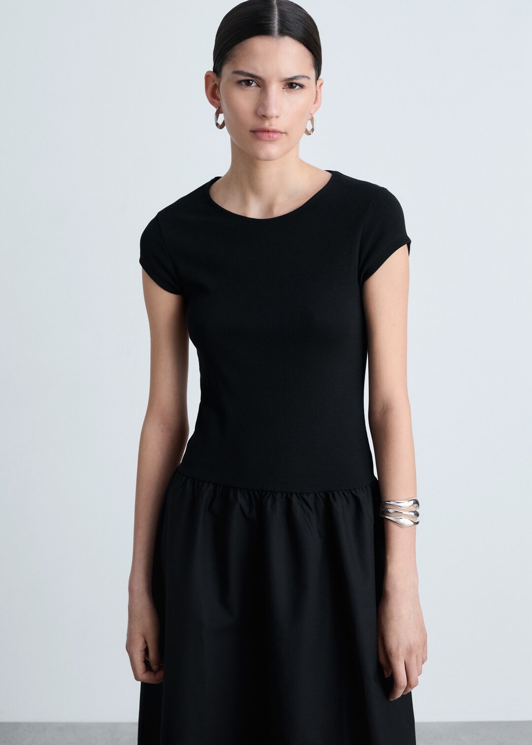Vestido Evasé Combinado Mujer Mango España Península Y Baleares