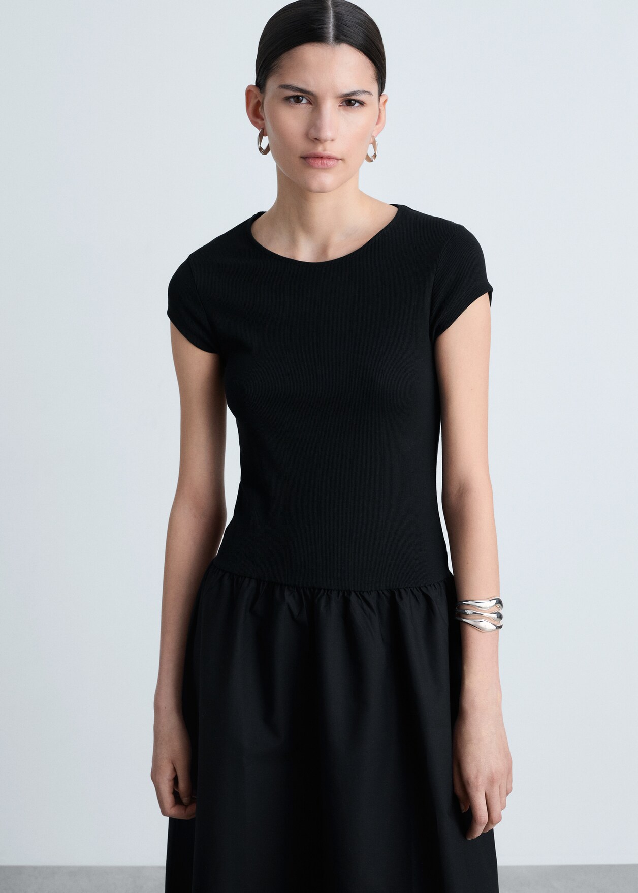 Flared dress in combined fabric - Women | MANGO USA