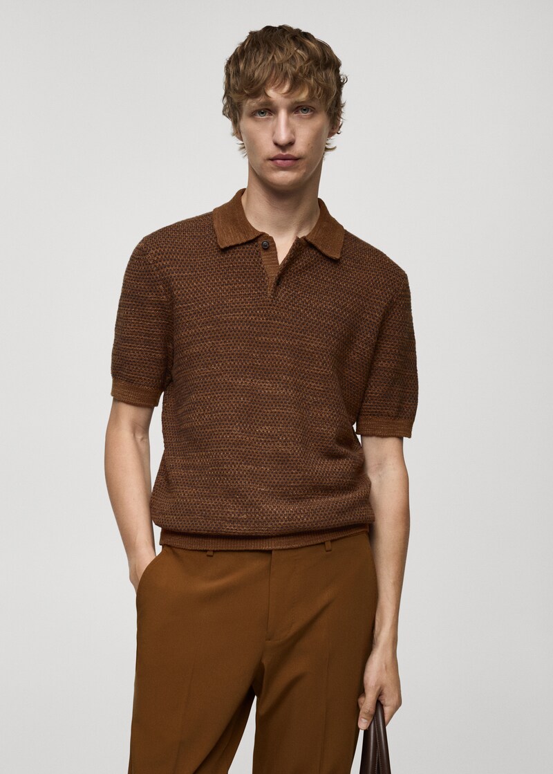 Structured Knit Cotton Polo Men Mango Usa