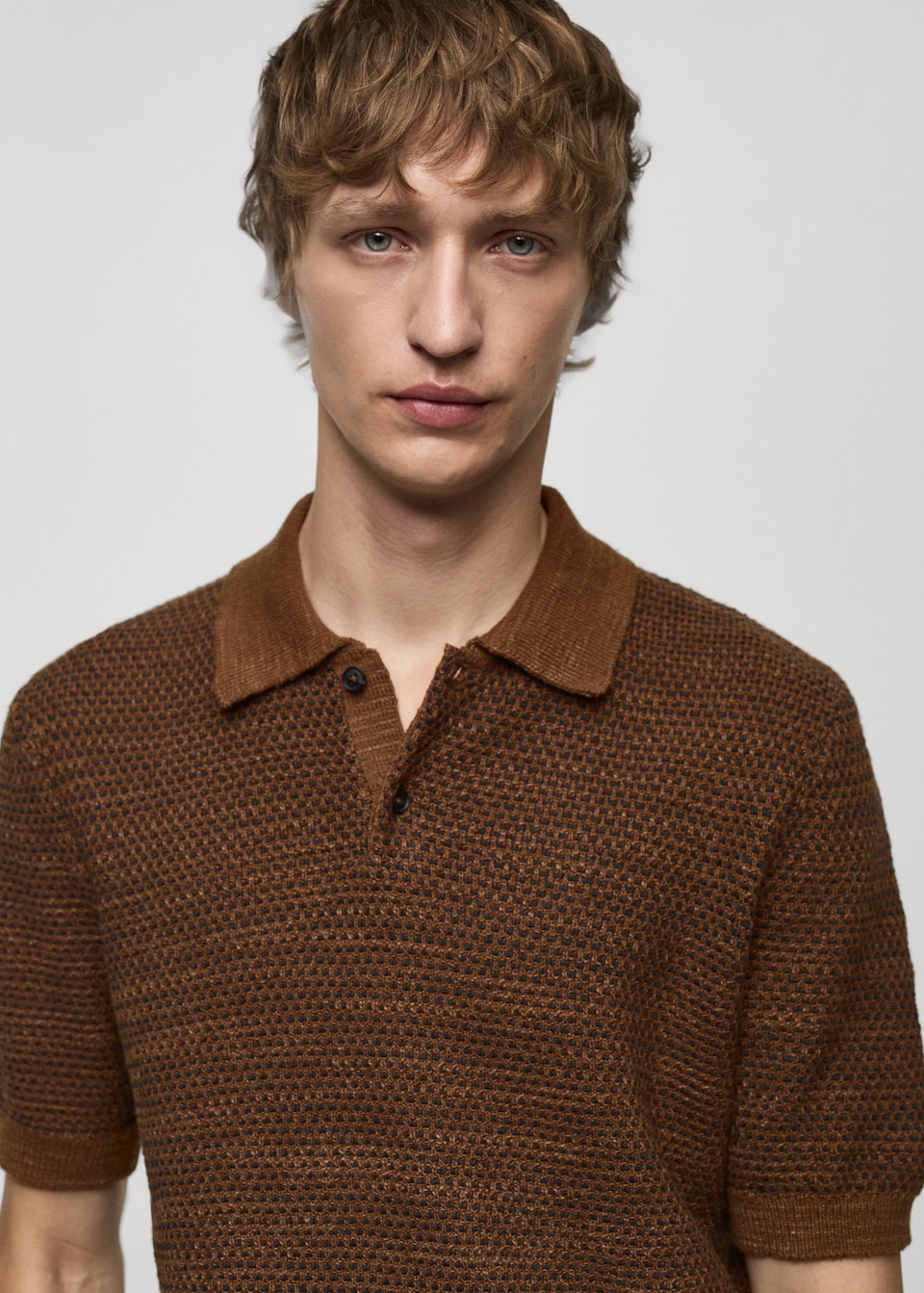 Structured Knit Cotton Polo Men Mango Usa