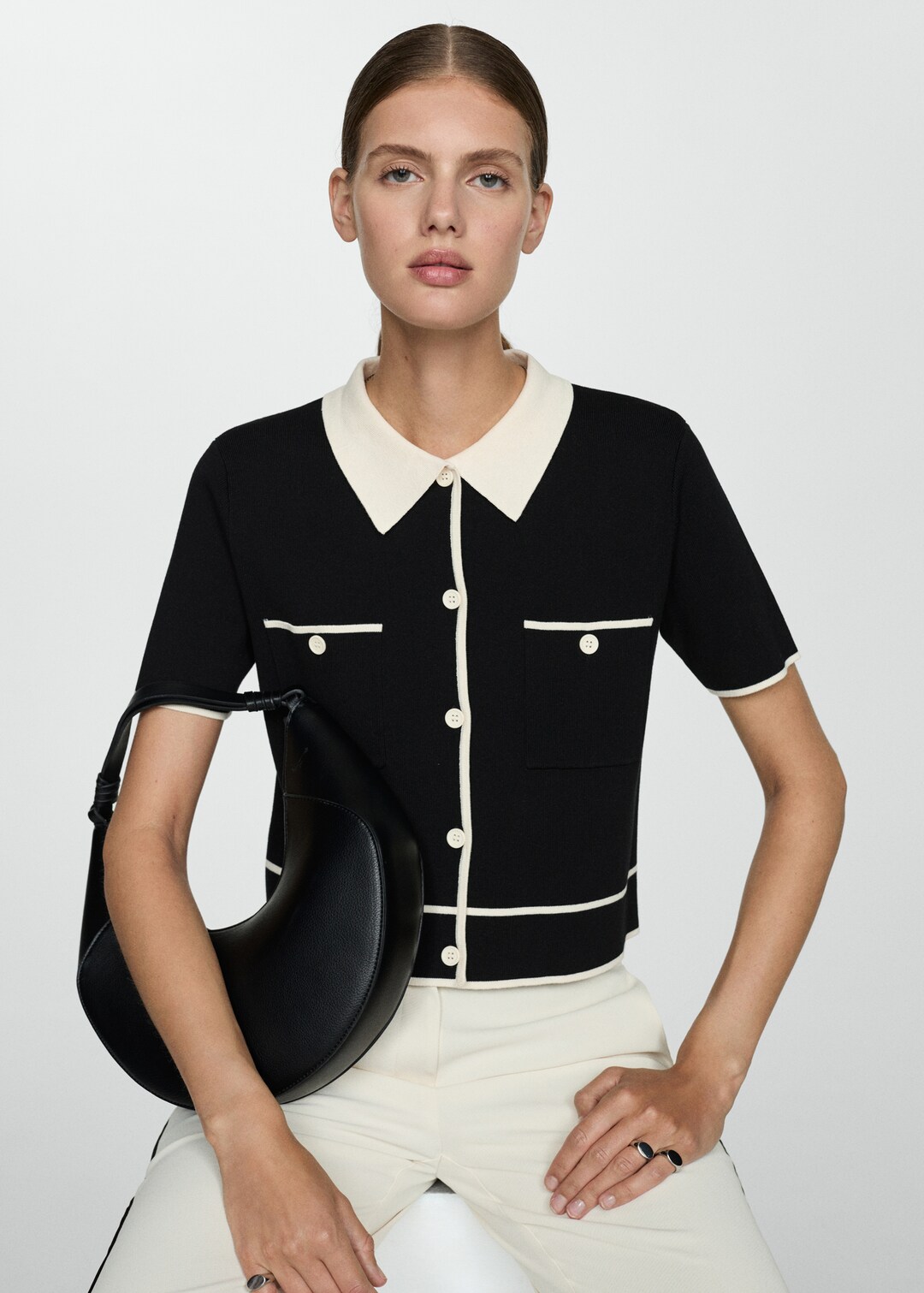 Short-sleeved cardigan with contrasting trims - Women | MANGO USA