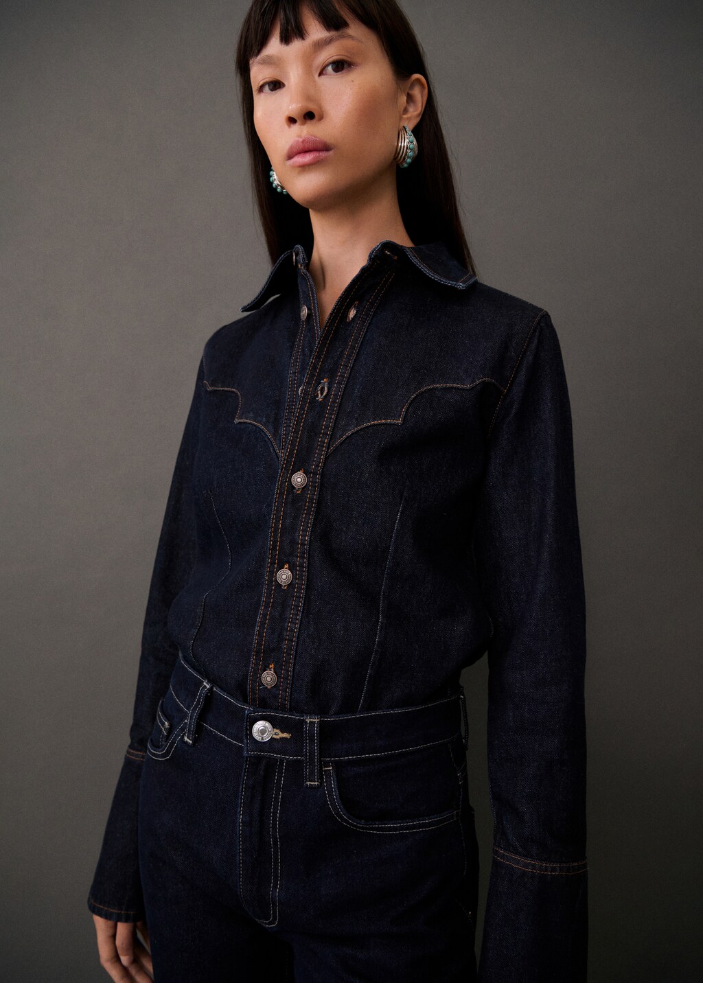 Denim Shirt With Seams Woman Mango Thailand