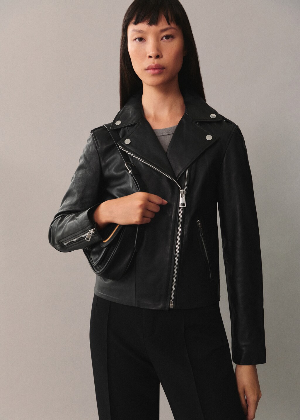 Leather biker jacket - Women | MANGO Syria