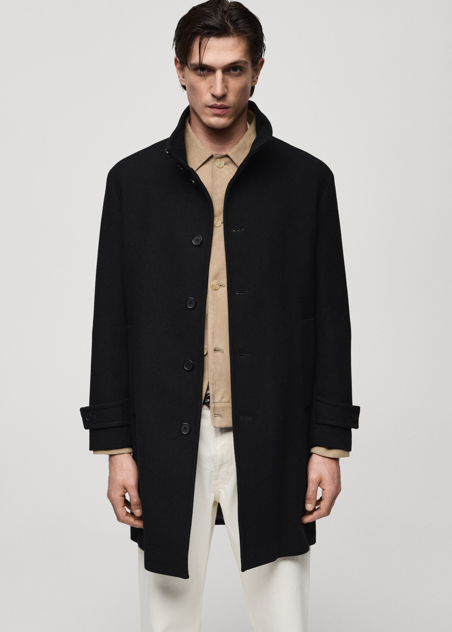 Wool funnel neck coat - Men | MANGO USA