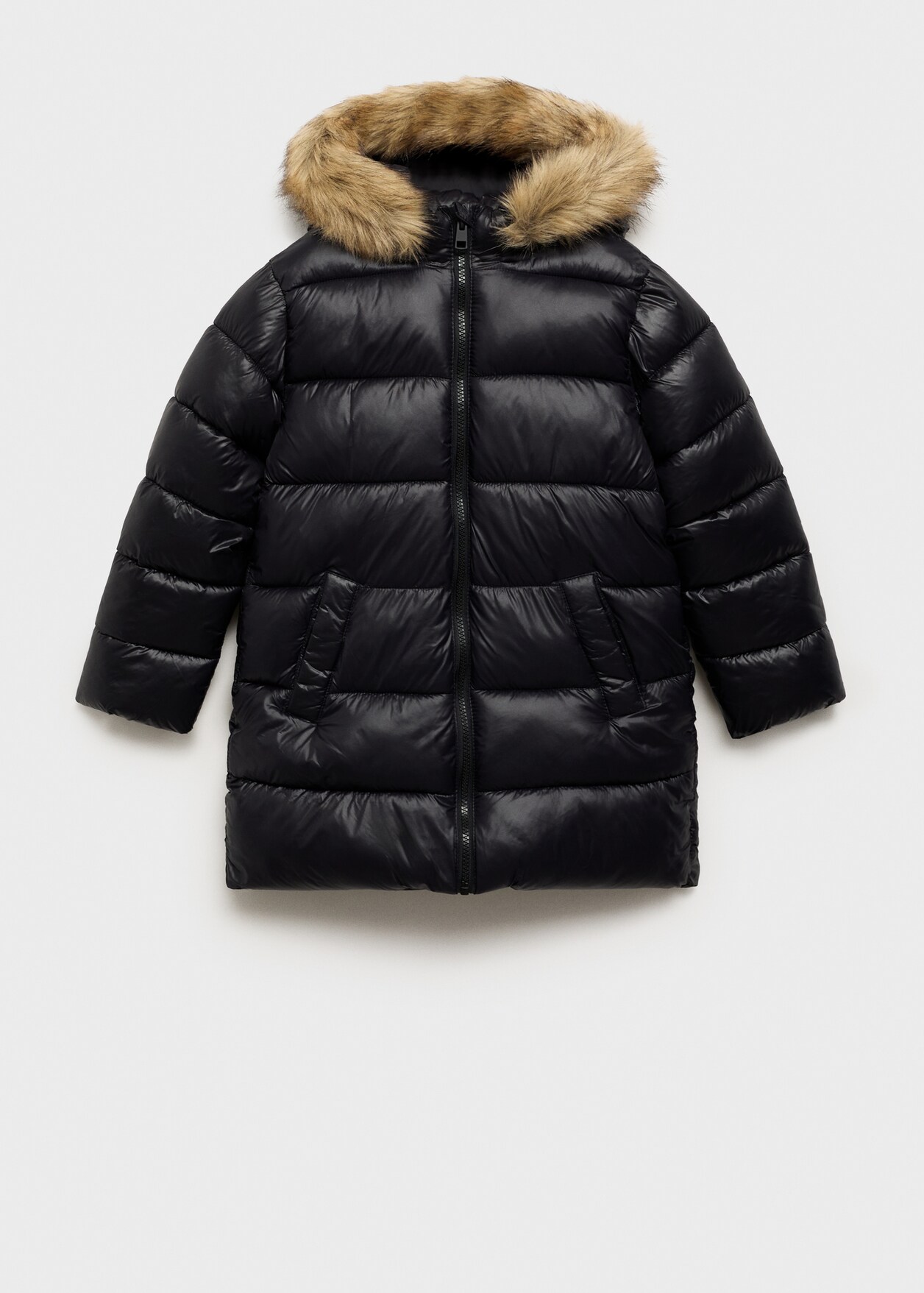 Quilted coat with fur-effect hood - Kids | MANGO USA