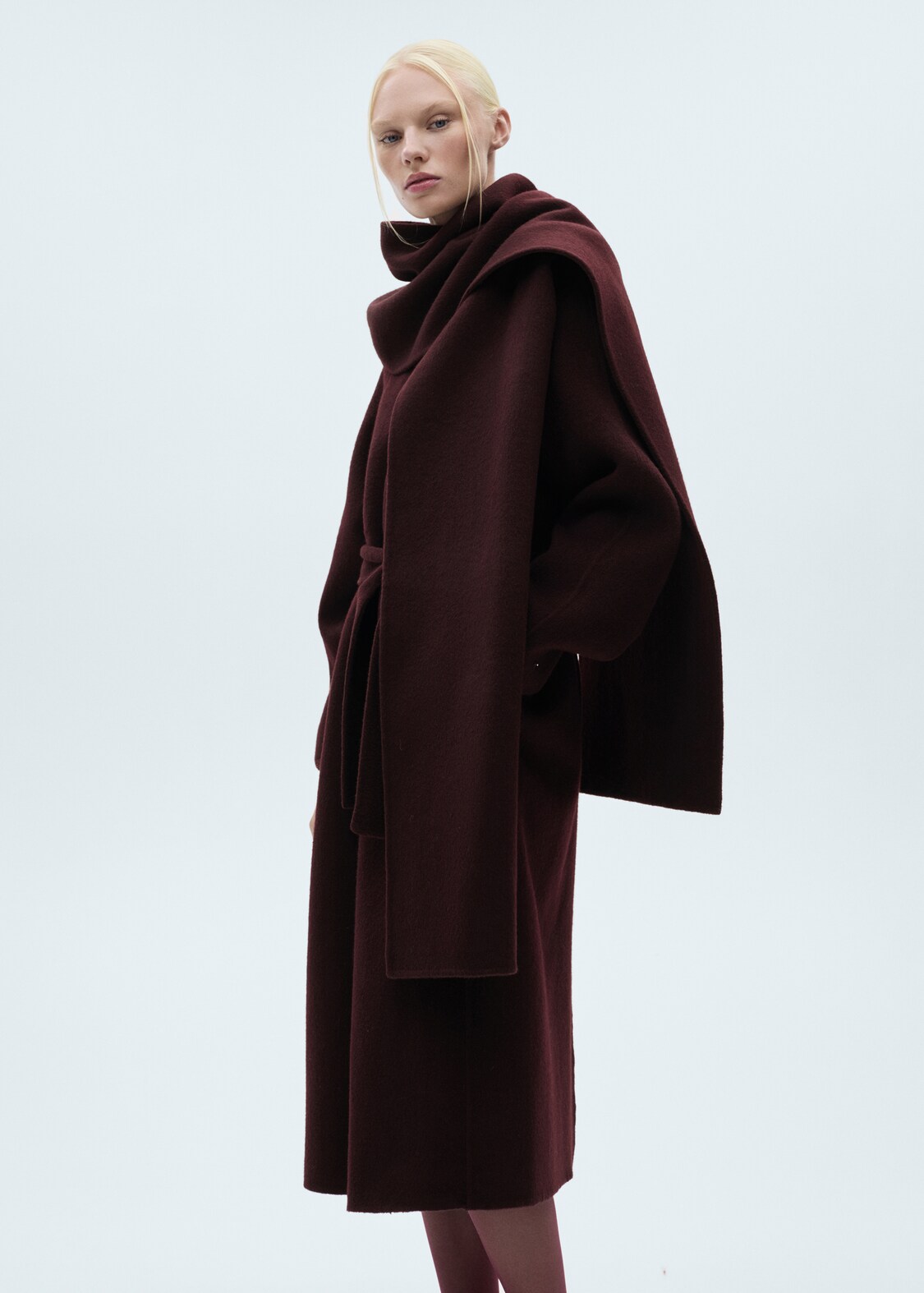 Wool coat with detachable scarf - Women | MANGO USA