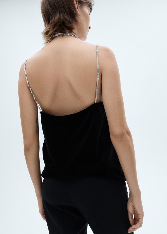 Velvet top with rhinestone straps - Women | MANGO USA