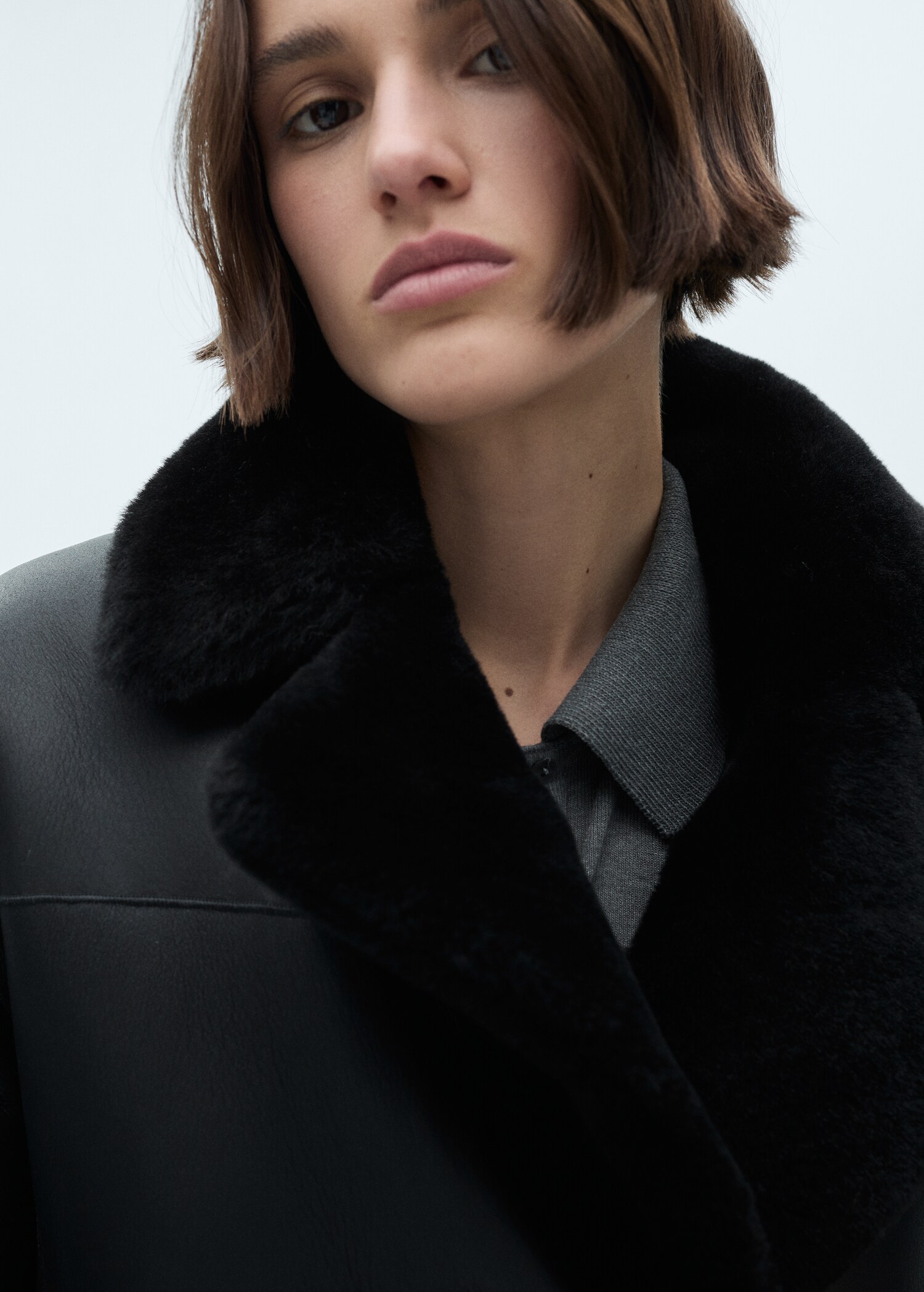 Double-breasted leather coat - Women | MANGO USA