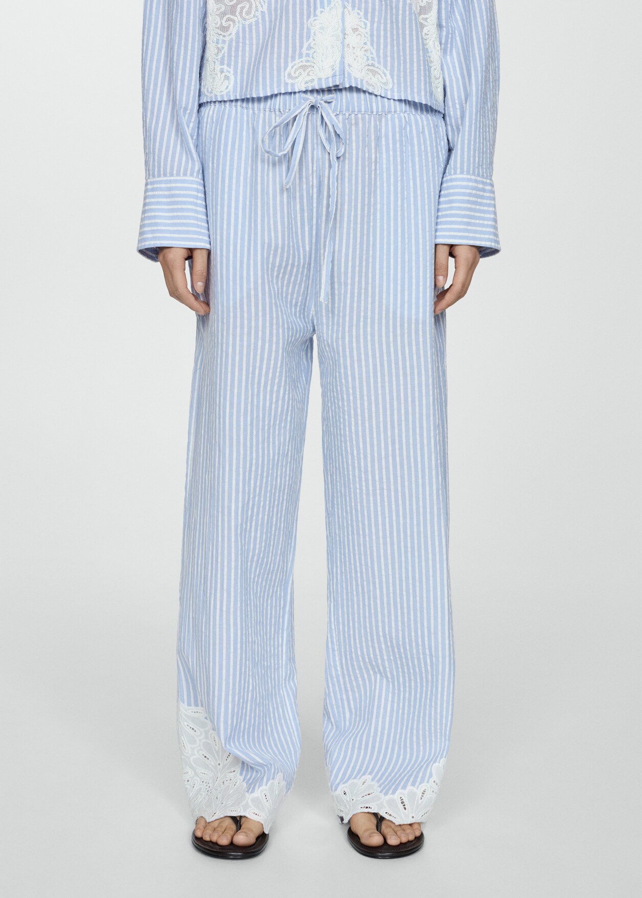 Embroidered striped trousers - Women | MANGO USA