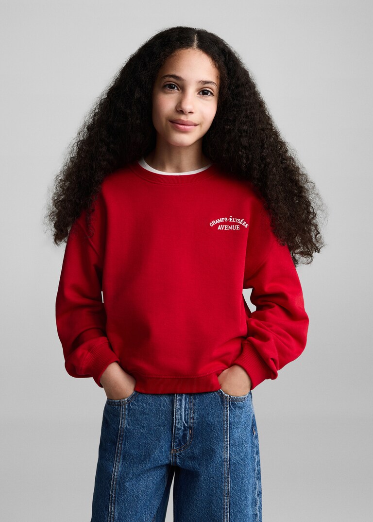 Embroidered detail cotton sweatshirt - Kids | MANGO USA