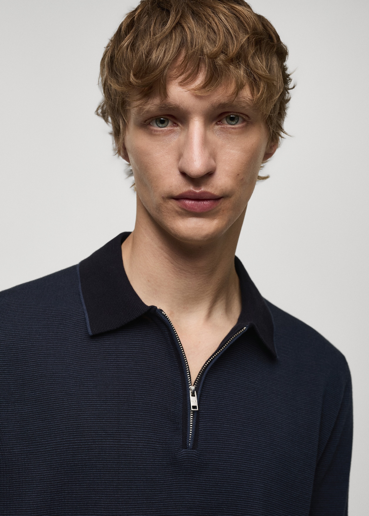 Cotton Knit Polo Shirt With Zip Men Mango Greece