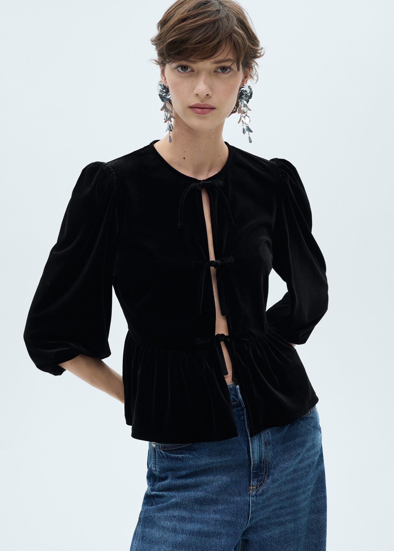Velvet blouse with bows - Women | MANGO USA