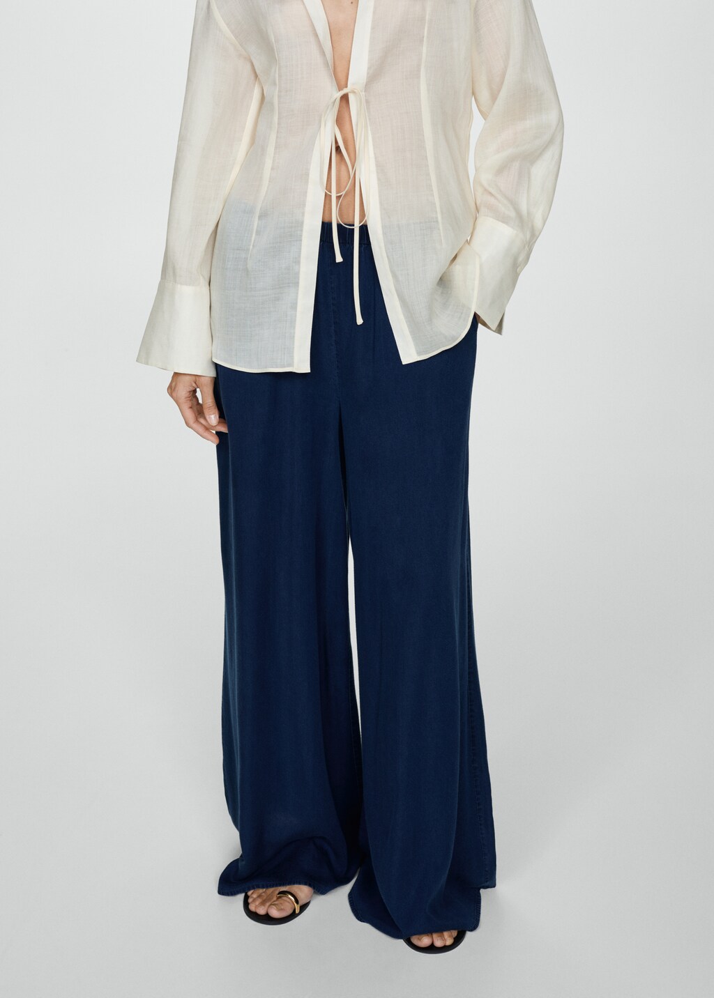 Pantalon Lyocell taille élastique - Femme | MANGO France métropolitaine