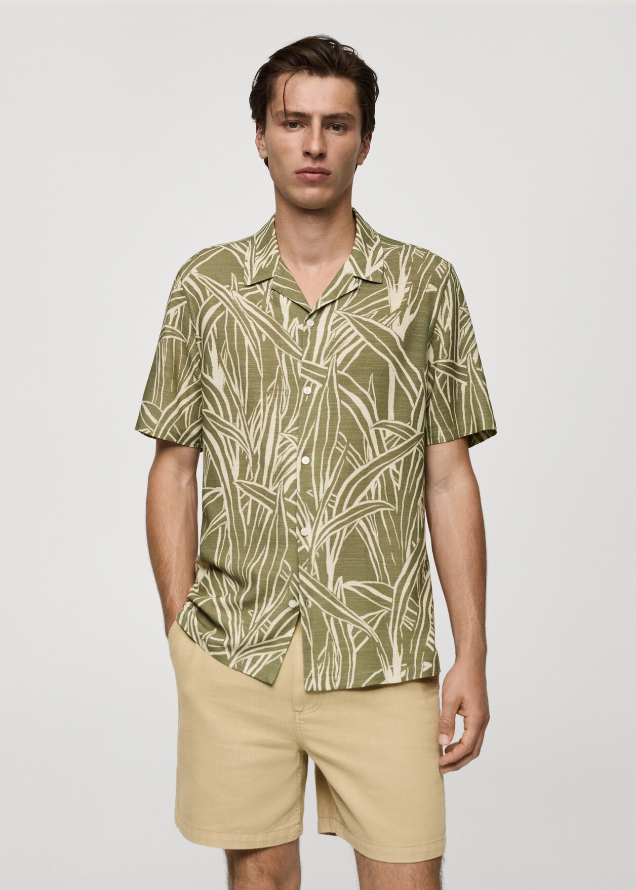 Regular Fit Leaf Print Shirt Men Mango Usa