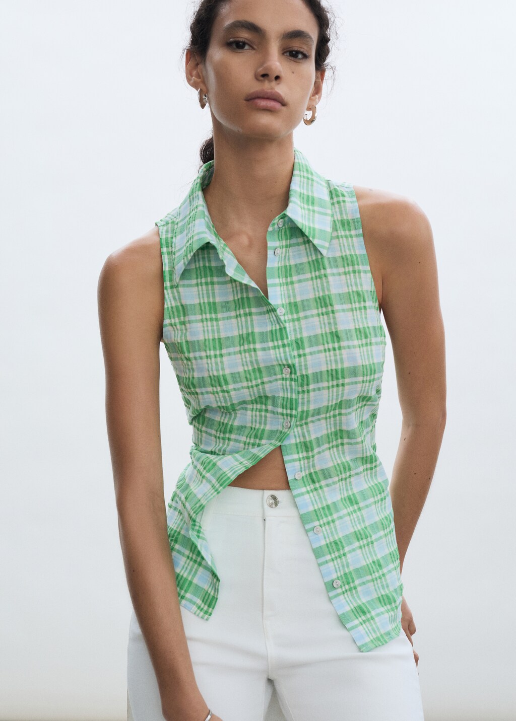 Check sleeveless shirt - Women | MANGO Syria