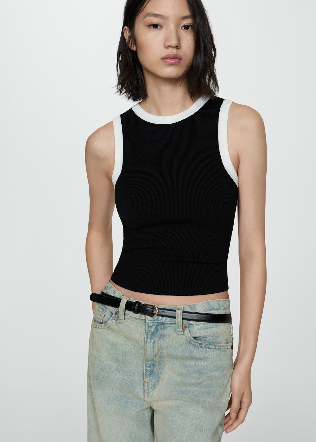 Knitted Top With Contrasting Piping Women Mng Australia