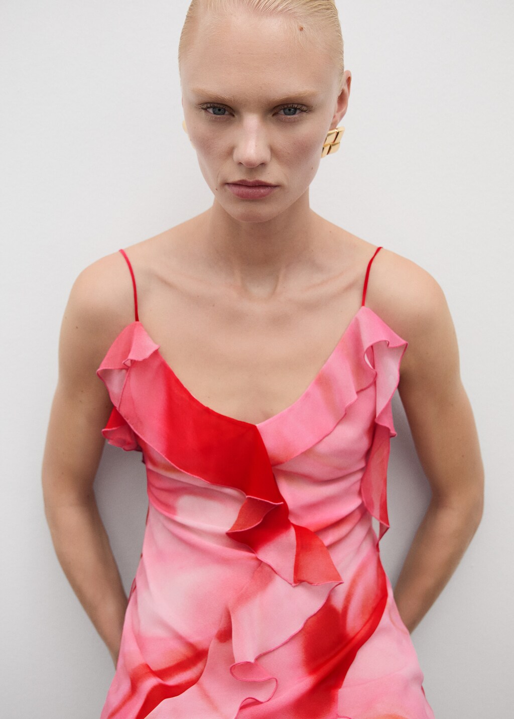 Ruffles Slit Dress Women Mango Usa