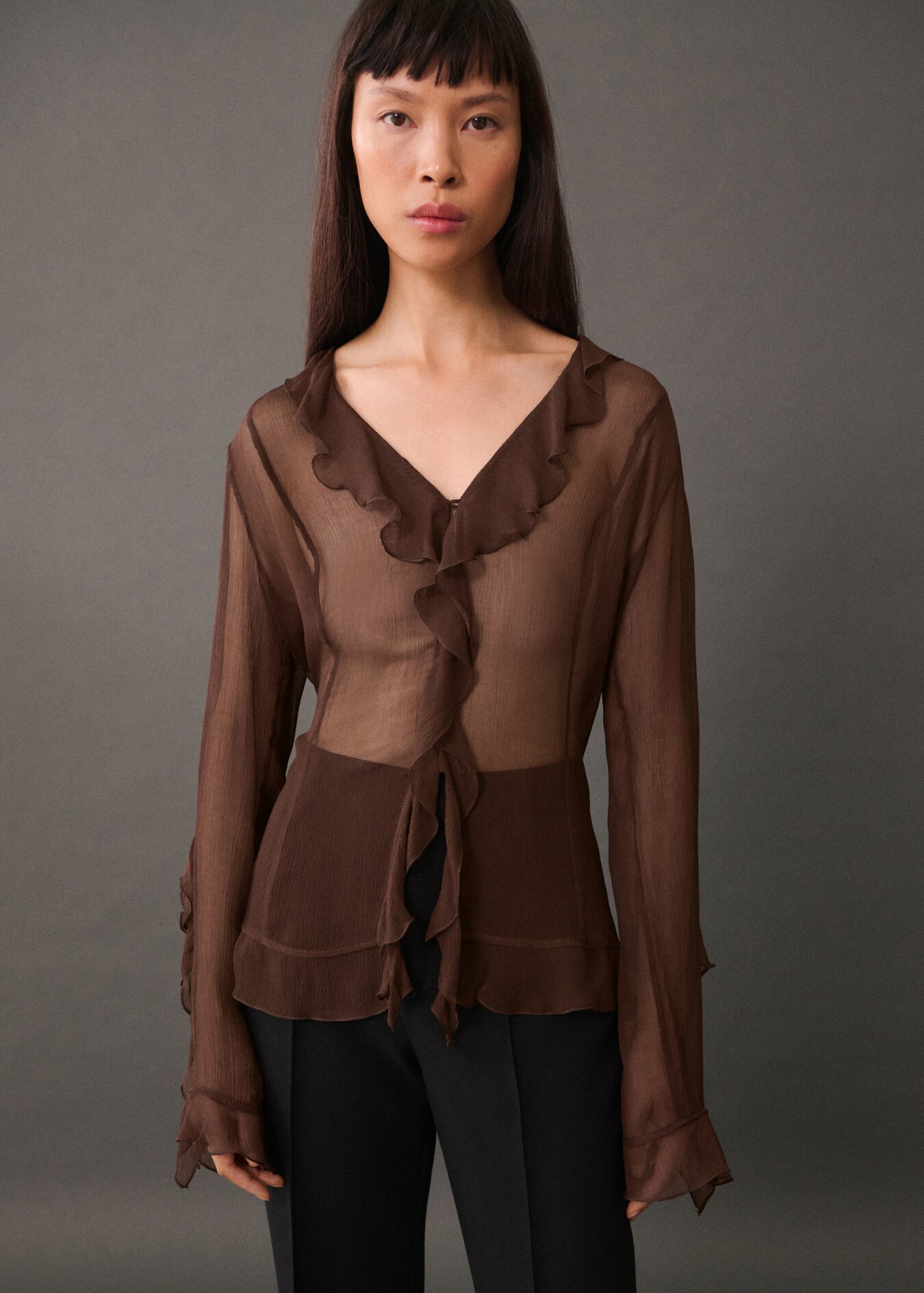 Semi-transparent ruffled blouse - Women | MANGO USA