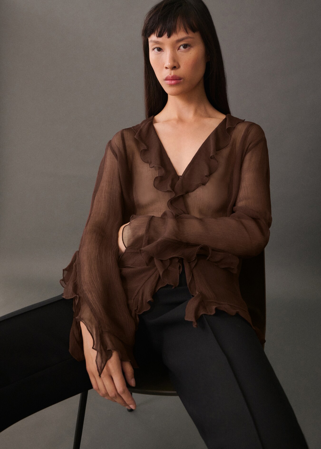 Semi-transparent ruffled blouse - Women | MANGO USA