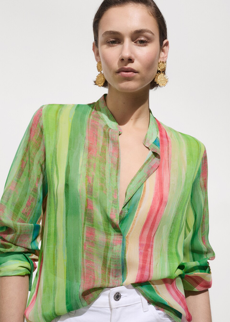 Semi-transparent printed blouse - Women | MANGO USA