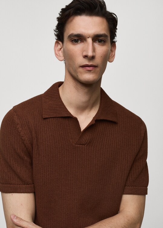 Ribbed knit polo shirt - Men | MANGO USA