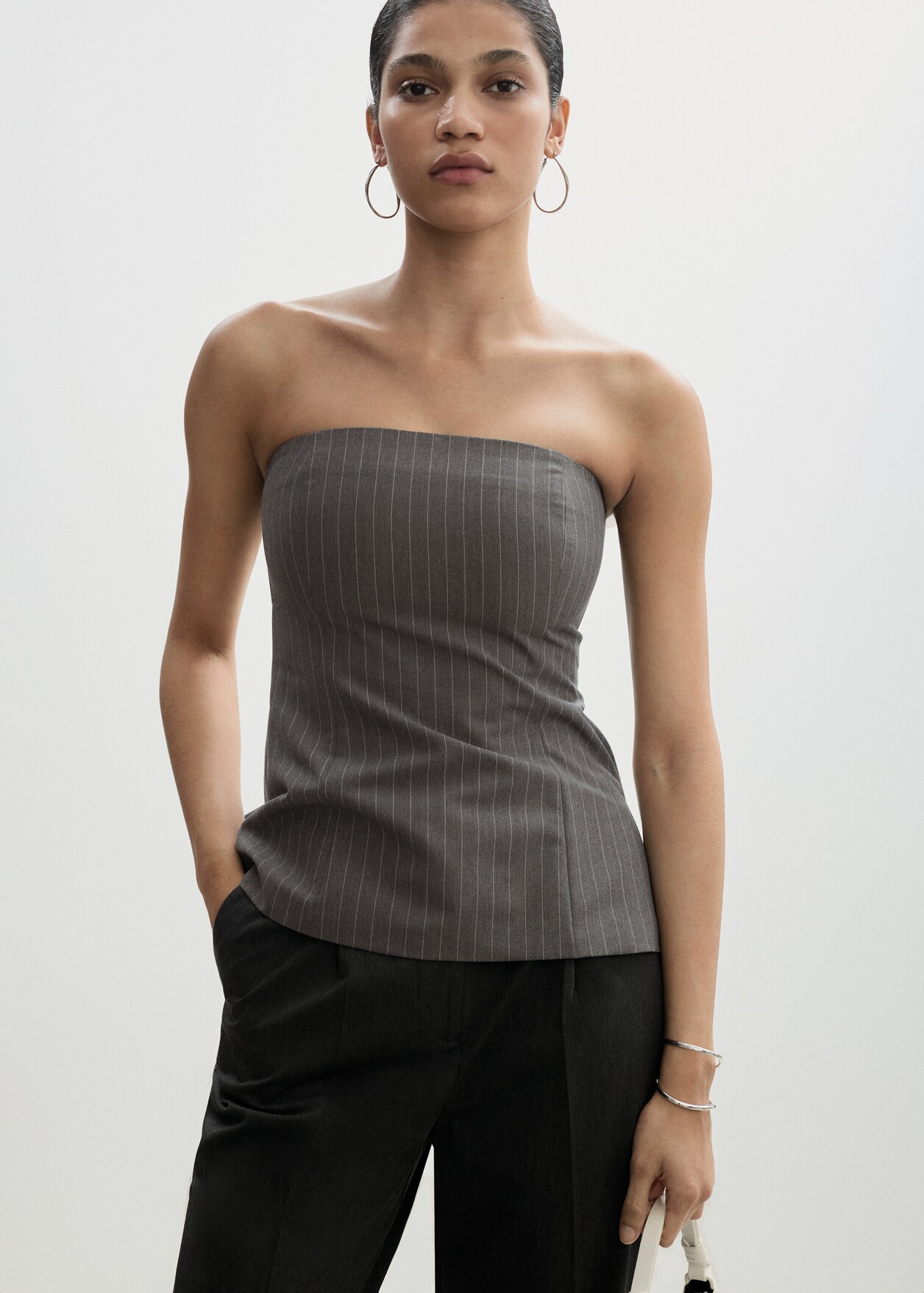 Strapless top with pinstripe - Women | MANGO USA